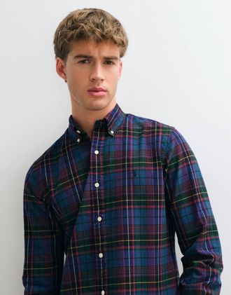 Polo Ralph Lauren Hemd mit Icon-Logo, Custom Fit, aus geb&uuml;rstetem Oxford-Gewebe in Marineblau und Gr&uuml;n