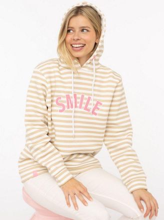 Zwillingsherz Kapuzensweatshirt Streifen Smile gestreift, gro&szlig;e SMILE- Stickerei, K&auml;ngurutasche