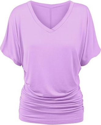 Generic T-shirt &agrave; manches courtes et col en V pour femme, coupe ample, confortable, doux, l&eacute;ger et respirant pour un usage quotidien, violet, 4XL