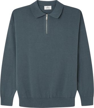 Springfield Herren 4ic Polo Plain Knit Zipper Gg12 Poloshirt, Zementblau, XL