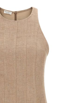 Brunello Cucinelli Linen Twill with Lam&eacute; Dress - Beige
