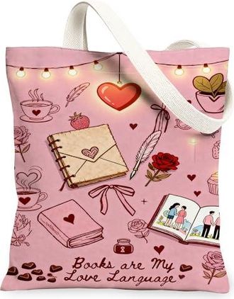 Generic Sacs fourre-tout romantiques en toile, motif floral vintage, sacs de courses l&eacute;gers et lavables, parfaits pour la Saint-Valentin, Reu, p&ecirc;che, 13x15 In