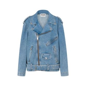 Moschino Femme, Vestes, Bleu, Taille: 38 FR Veste de motard en denim de coton