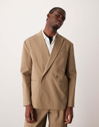 Asos Veste de costume ample d&eacute;contract&eacute;e &agrave; double boutonnage en tissu technique - Kaki-Vert