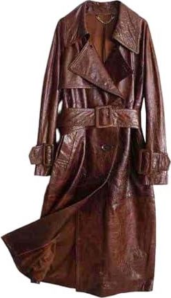 Generic Trench-coat en peau de mouton pour femme - Veste en cuir &agrave; revers crant&eacute; classique &agrave; double boutonnage, EN8, XS