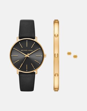 Michael Kors Pyper - Coffret cadeau avec montre en acier inoxydable &agrave; mouvement 3 aiguilles et bijoux - Noir/dor&eacute;