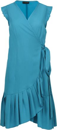 M&oacute;veis Conquista T&uuml;rkisfarbenes &auml;rmelloses Wickelkleid mit R&uuml;schen aus Viskose-Popeline