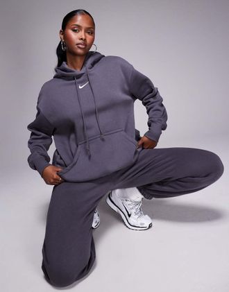 Nike Phoenix Fleece - Sweat &agrave; capuche oversize - Gris fonc&eacute;