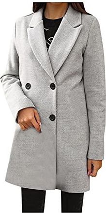 Generic 2026 Vestes dhiver pour femme M&eacute;lange &eacute;l&eacute;gant mince &agrave; double boutonnage Manteau long chaud en laine artificielle, gris, XXL