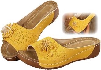 Generic Sandales compensées orthopédiques pour femme, confortables, antidérapantes, couleur unie, bout ouvert, soutien de la voûte plantaire, chaussures décon