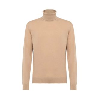 Alpha Studio Homme, Pulls, Beige, Taille: 3XL Pull col roul&eacute; en cachemire avec broderie c&ocirc;tel&eacute;e