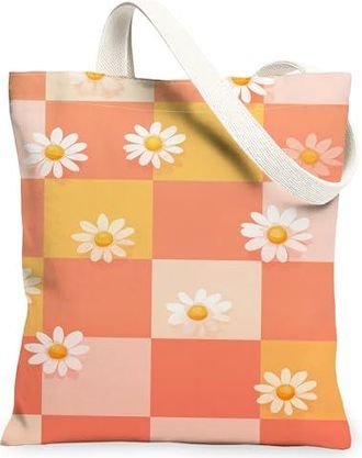 Generic Sacs fourre-tout en toile de chrysanth&egrave;me floral, sacs d&eacute;picerie r&eacute;utilisables, l&eacute;gers et lavables avec bandouli&egrave;re Ca, p&ecirc;che, 13x15 Inch