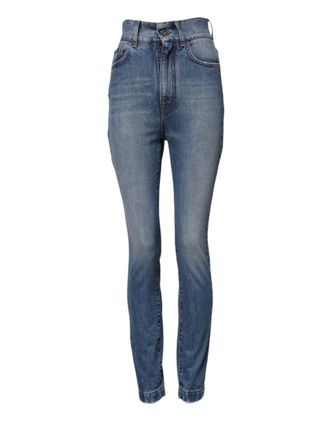 Dolce & Gabbana Womens Blue Washed Skinny High Waist Denim Jeans Light Cotton Elastane Clothing