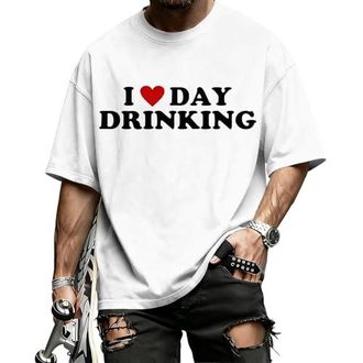 Generic T-shirts amusants pour hommes - Lettres imprim&eacute;es col rond en coton T-shirts d&eacute;contract&eacute;s tendance tendance coupe ample T-shirt quotidien vacances, bl