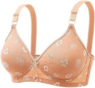 Generic Soutien-gorge 2026 pour femme - Confortable - Sans anneau en acier - Respirant - Jacquard - Sous-v&ecirc;tements push-up fins, Orange, 64