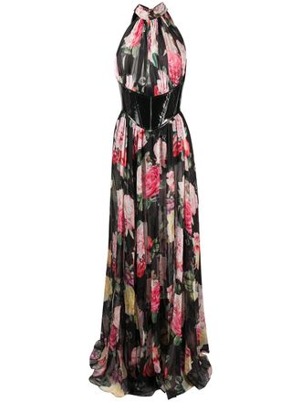 Philipp Plein robe longue Vittoria &agrave; fleurs - Noir