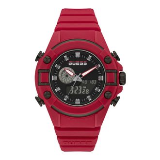 Guess Homme, Accessoires, Rouge, Taille: ONE Size Montre à quartz avec bracelet en silicone