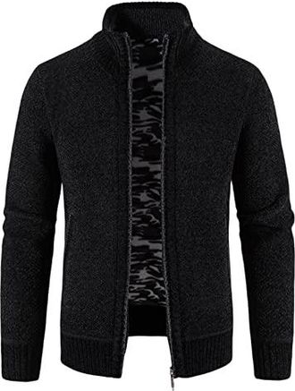 Generic Cardigan en tricot doublé en polaire pour homme avec fermeture éclair intégrale - Manches longues - Couleur unie - Coupe ajustée - Automne et hiver - 