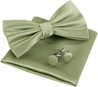 Alizeal Ensemble noeud papillon, mouchoir et boutons de manchette pour homme, 178-Vert sauge, taille unique