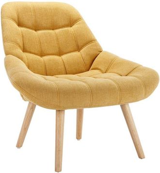 Vente-Unique Vente-Unique - Fauteuil relax en tissu jaune moutarde - Pi&egrave;tement en bois - Assise capitonn&eacute;e - Dimensions 87x79x83 cm - Charge max 120 kg