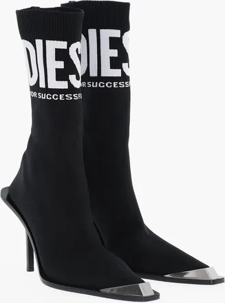 Diesel Sock-Stiefeletten D-TONA aus Textil mit kontrastierendem Logo und 10cm Metallspitze Diesel