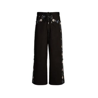 Benjamin Benmoyal Jeans large brod&eacute; en coton