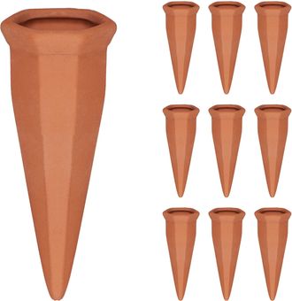 Relaxdays Tonkegel Bew&auml;sserung, Gie&szlig;kegel 10er Set, 1 l Wein- & PET-Flaschen, Zimmerpflanzen & Balkonk&auml;sten, terrakotta