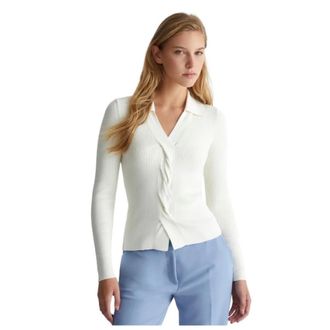 Liu Jo Gerippter V-Ausschnittpullover mit Twist-Detail - - Knitwear - Damen - Wei&szlig; - S