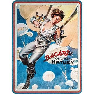 Nostalgic Art Plaque Vintage, Bacardi - Pin Up Girl - Idée de Cadeau pour Fans de Rhum, en métal, Design Retro pour la décoration, 15 x 20 cm