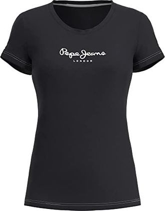 Pepe Jeans London New Virginia T-shirt pour Femme Slim Fit Manches Courtes Noir