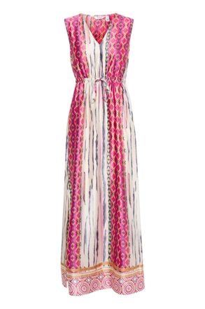 b.young BYIPOLI Damen Maxikleid Freizeitkleid Kleid mit Bindeband V-Ausschnitt Seitenschlitze Regular fit, Gr&ouml;&szlig;e:40, Farbe:Festival Fuchsia Mix (201322)