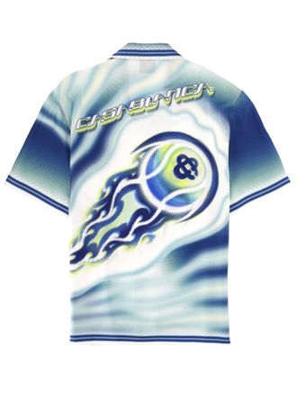 Casablanca Flaming Tennis Ball Print Silk Shirt - Blue