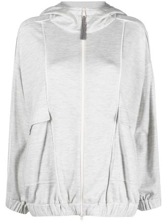 Brunello Cucinelli hoodie zippé à lien de resserrage - Gris