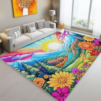 Generic Tapis Imprim&eacute; Fantaisie Paysage Fleurs pour Salon Chambre D&eacute;coration de la Maison - Multicolore Flanelle Antid&eacute;rapante Tapis Salon de Sol paillasson 1