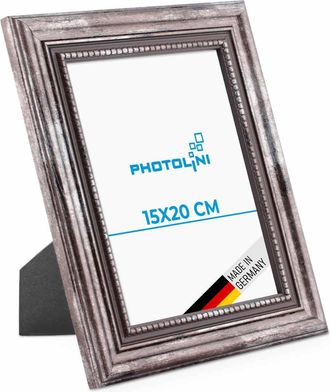 Photolini Barock-Bilderrahmen 15x20 cm in Silber antik, Holz-Rahmen Vintage, Made in Germany, Echtglas, zum Aufhängen & Aufstellen, mit Zubehör - verleiht Deine