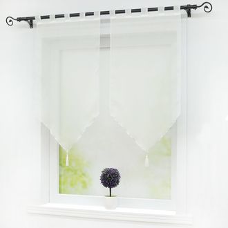 Joyswahl Scheibengardine Voile Bistrogardinen mit Quaste, einfarbig Melina Kurzstore BxH 45x90cm Beige mit Schlaufen 2 Stück