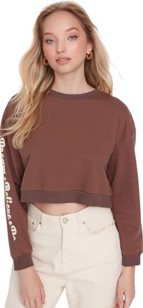Trendyol Trendyol Damen Rundhalsausschnitt, einfarbig Sweatshirt, braun, 46
