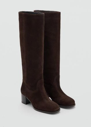 Mango Bottes su&egrave;de talon chocolat - Femme - 36 - MANGO