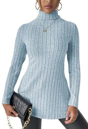 TOMWELL Pull à Col Roulé pour Femme Manches Longues Casual Tricot à Col Montant Pull Femme Slim Fit Couleur Solide Pull en Maille Chic Top Haut A Bleu M