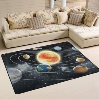 Mnsruu Space Planet Sonnensystem Galaxie Nebel Sonne Mond Erde Bereich Teppich für Wohnzimmer Schlafzimmer 183 cm x 122 cm