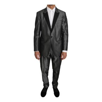 Dolce & Gabbana Grauer Gemusterter Slim Fit Anzug - - Suits - Herren - Grau - 2XL