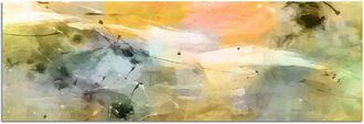 Paul Sinus Art Panoramabild auf Leinwand und Keilrahmen 150x50cm Hintergrund abstrakt gr&uuml;n orange blau grau