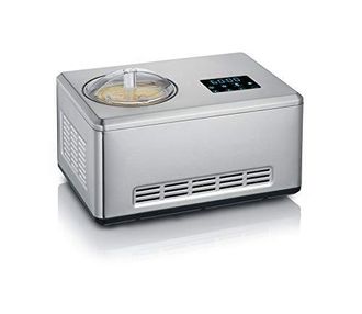 Severin Sorbetière 2-en-1 180 W, Sorbetière électrique et yaourtière avec 2 récipients inclus, Machine à glace avec livre de recettes, inox, EZ 7406, Argent