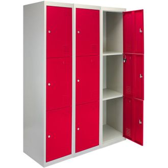 MonsterShop 3 x F&auml;cherschrank Umkleideschrank Schlie&szlig;fach Spind Schrank Metallschrank rot