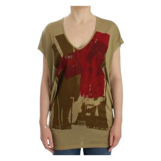 Costume National Grnes Multicolor-Print V-Ausschnitt Tee - - Tops - Damen - Gr&uuml;n - XS