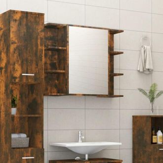 vidaXL Vidaxl - Armoire &agrave; miroir de salle de bain Ch&ecirc;ne fum&eacute; 80x20,5x64 cm Bois