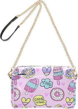HMZXZ Donuts Ice Cream Hearts Sac à bandoulière pour femme en cuir Petit sac à main bandoulière Rose
