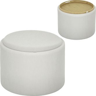 HOMCOM Sitzhocker mit Stauraum Hocker mit Deckel, Runder Fu&szlig;hocker Polsterhocker Couchtisch mit Cord-Optik 56 x 56 x 42 cm Cremewei&szlig;