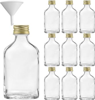 mikken Art 10 x Flachmann 20ml kleine Glasflaschen Geschenkflaschen Likörflaschen zum befüllen inkl. Trichter
