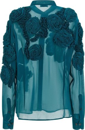 Dries Van Noten 3D Floral Appliqu&eacute; Shirt - Teal